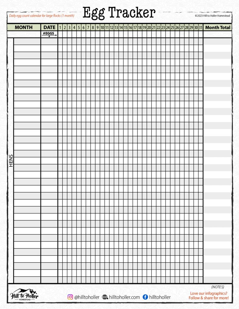 Egg Tracking Calendar - Hill to Holler Homestead